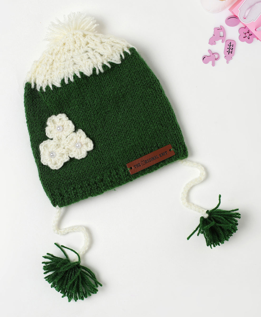 Handmade Flower Embellished Cap- Dark Green – The Original Knit