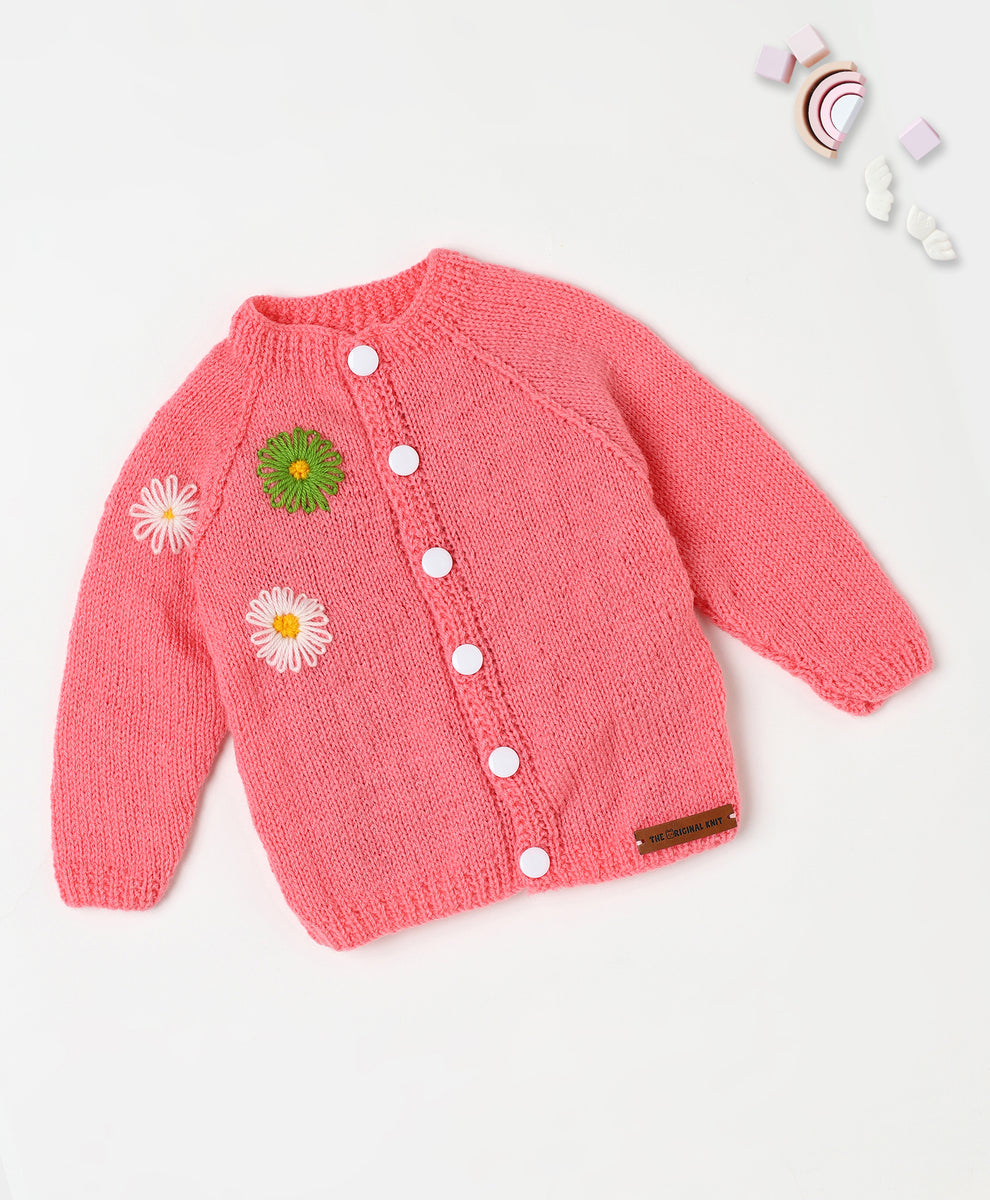 Flower Embroidered Handmade Sweater- Pink – The Original Knit