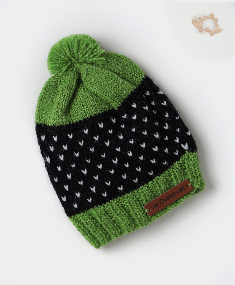 Unisex Handmade Self Design Cap- Green & Black – The Original Knit