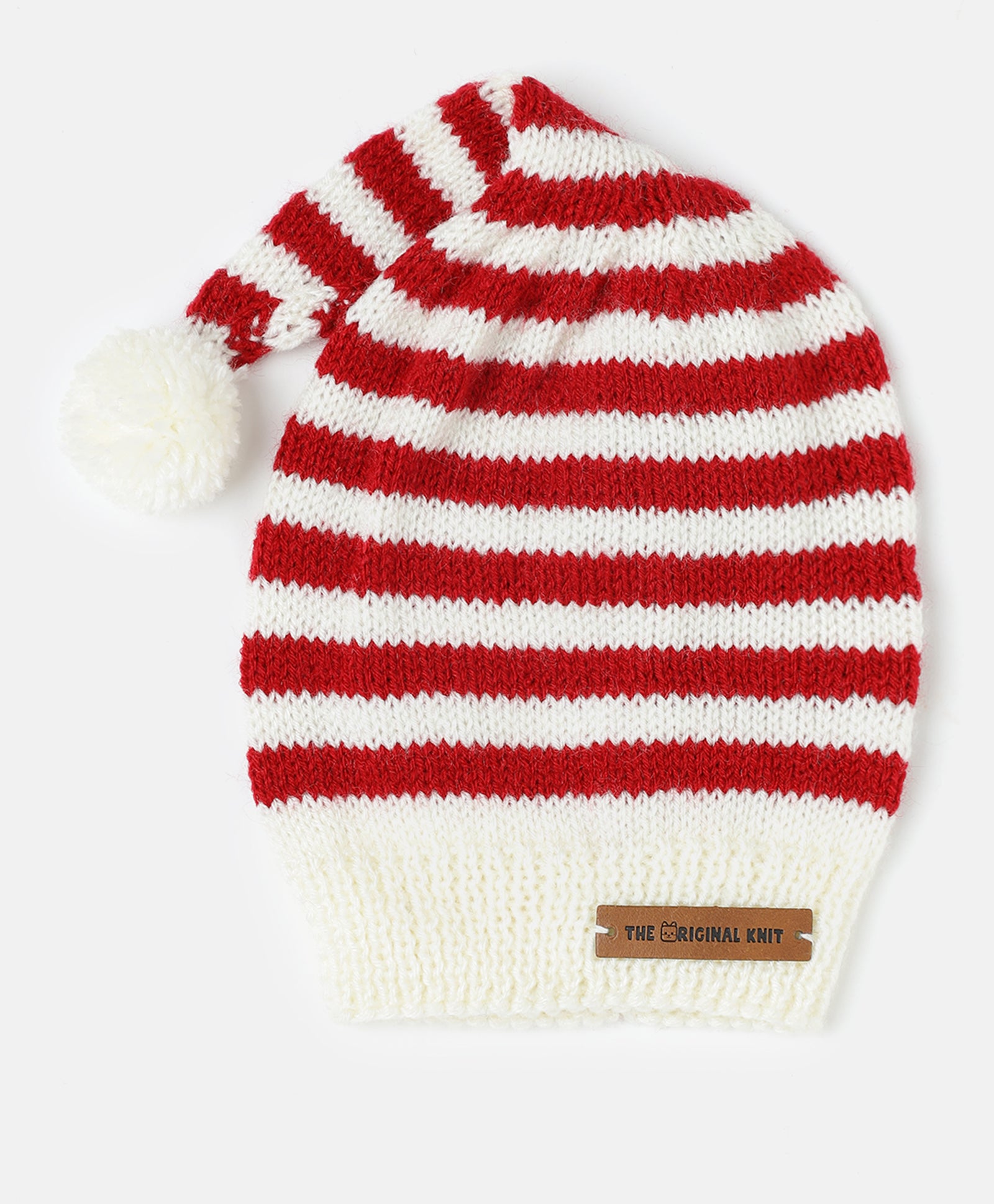 Handmade Striped Cap- Off White & Red – The Original Knit