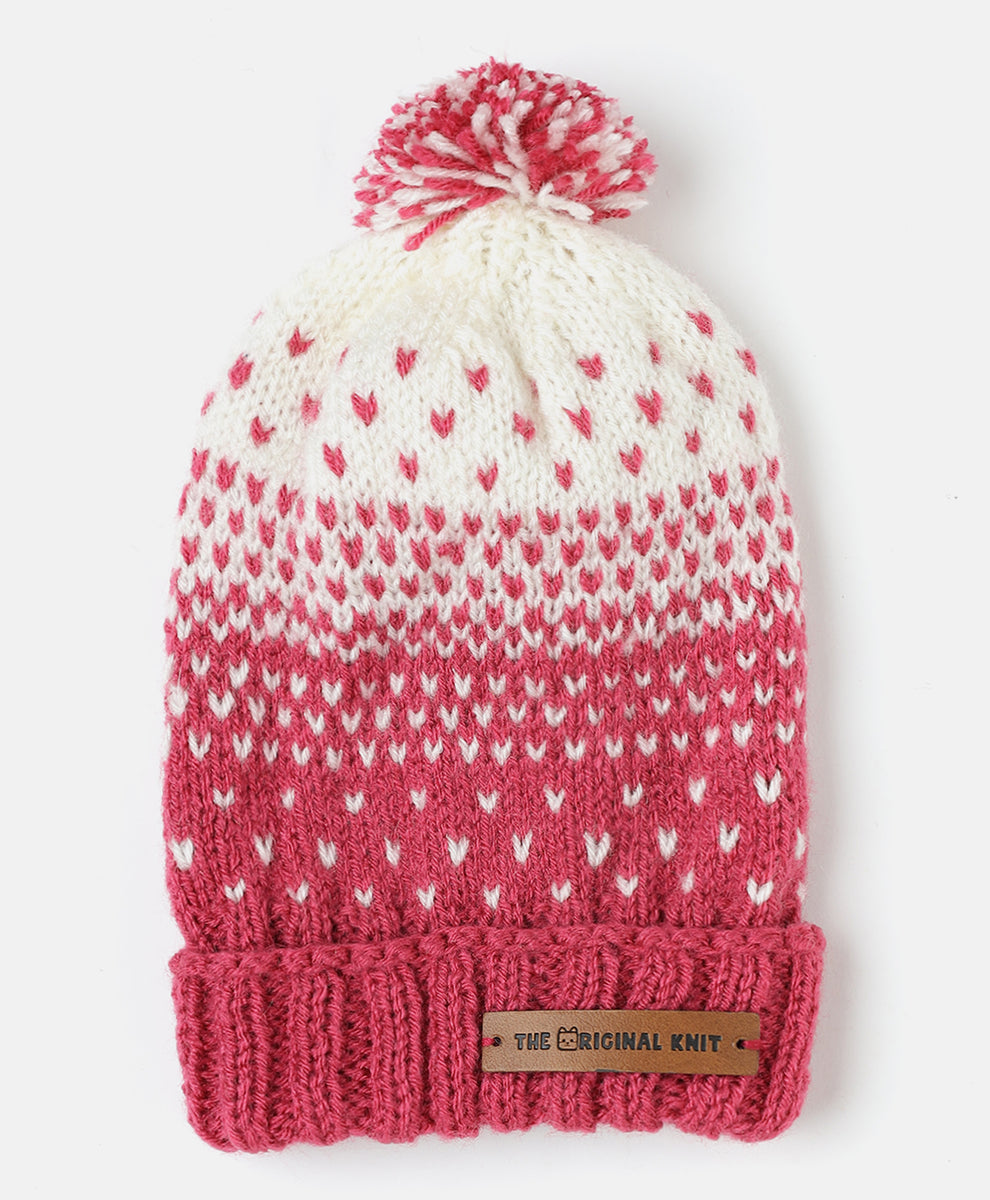 Handmade Self Design Cap- Pink & Off White – The Original Knit