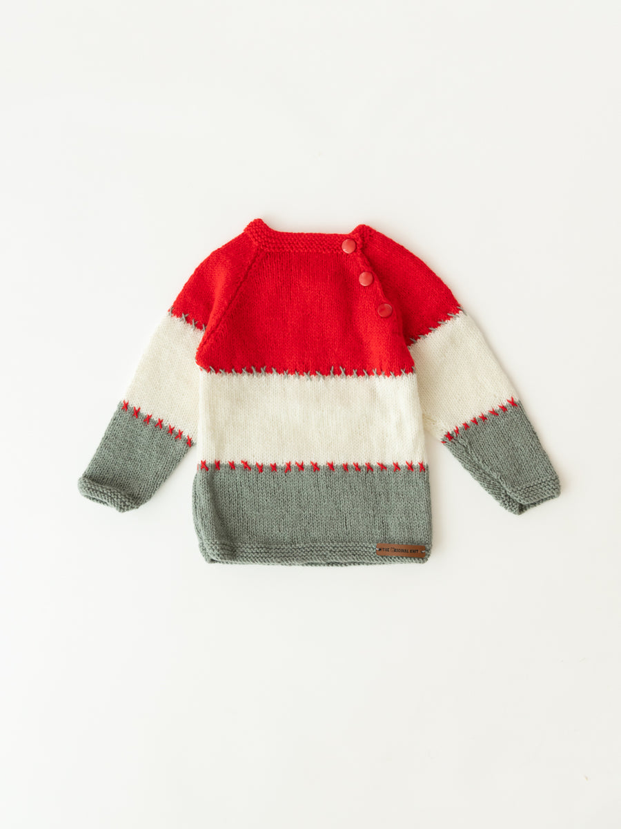Embroidered Handmade Sweater- Red & Grey – The Original Knit