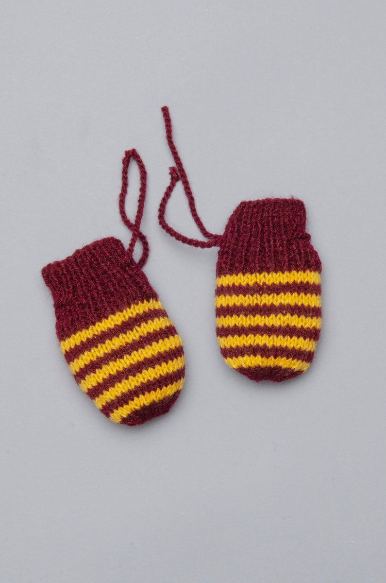 Striped Handmade Mittens- Maroon & Yellow – The Original Knit